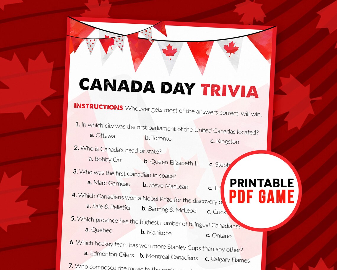 Canada Day Trivia Game First of July Printable Games - Etsy