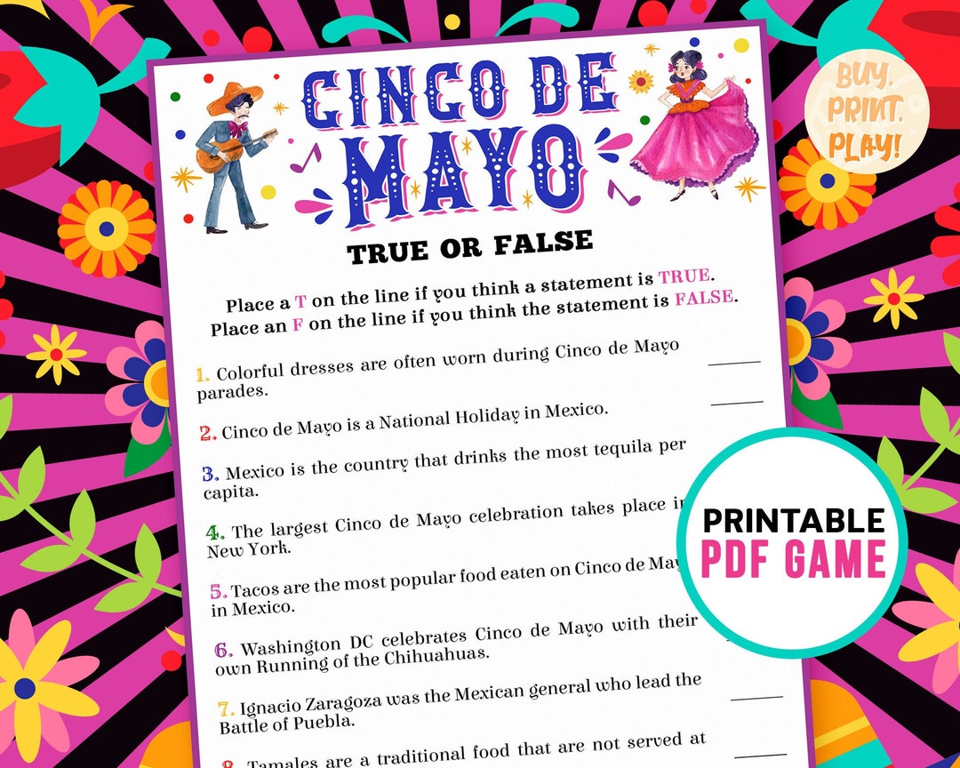 Cinco De Mayo True or False | Trivia Printable Games for Adults ...