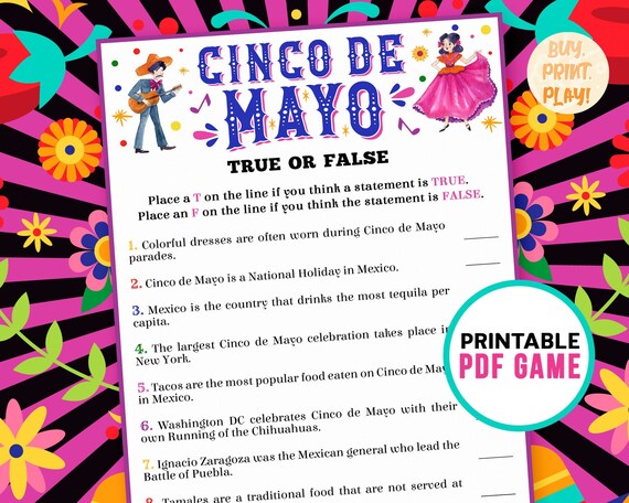 Cinco De Mayo True or False Trivia Printable Games for - Etsy
