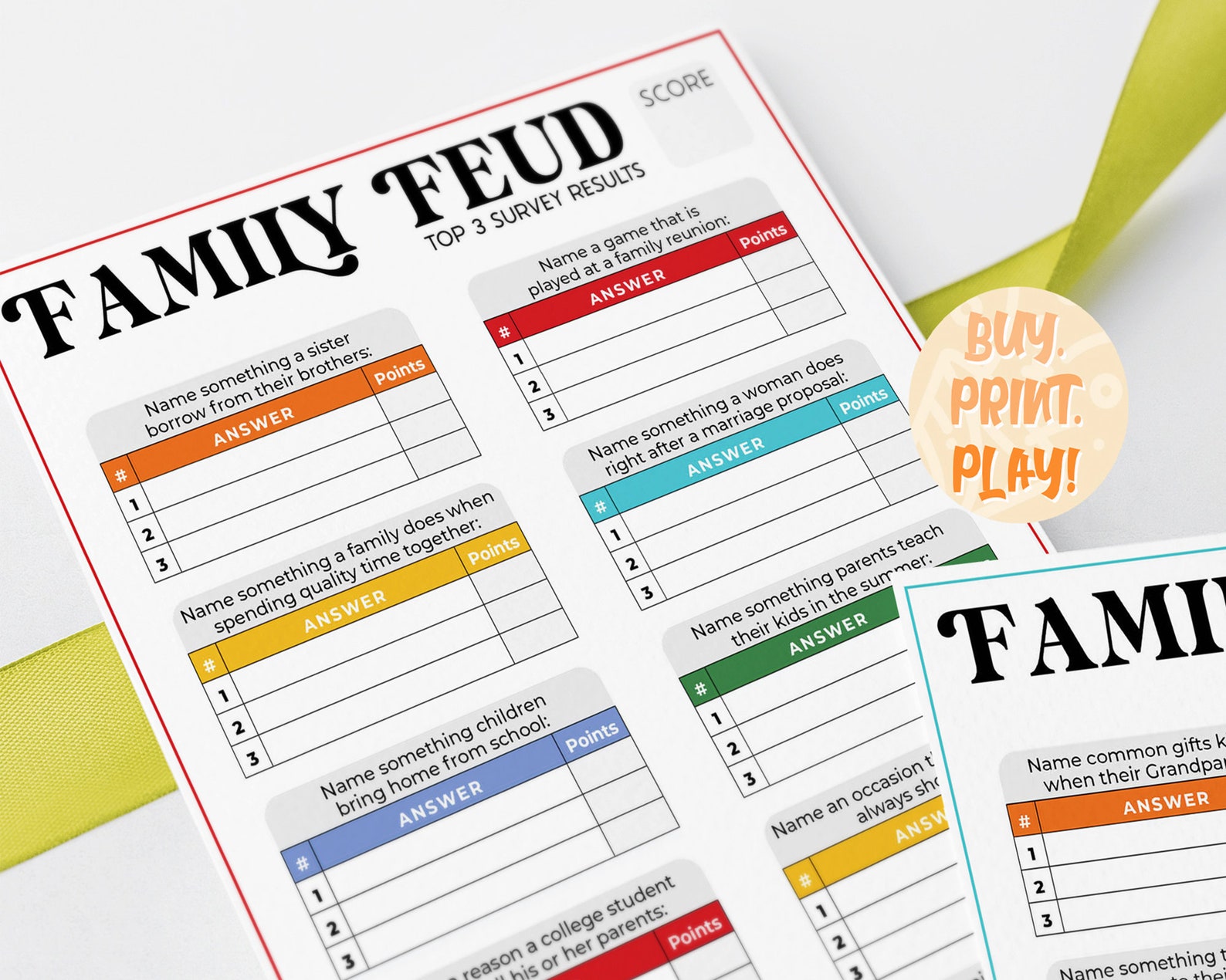 Printable Family Feud Family Reunion Games Family - Etsy