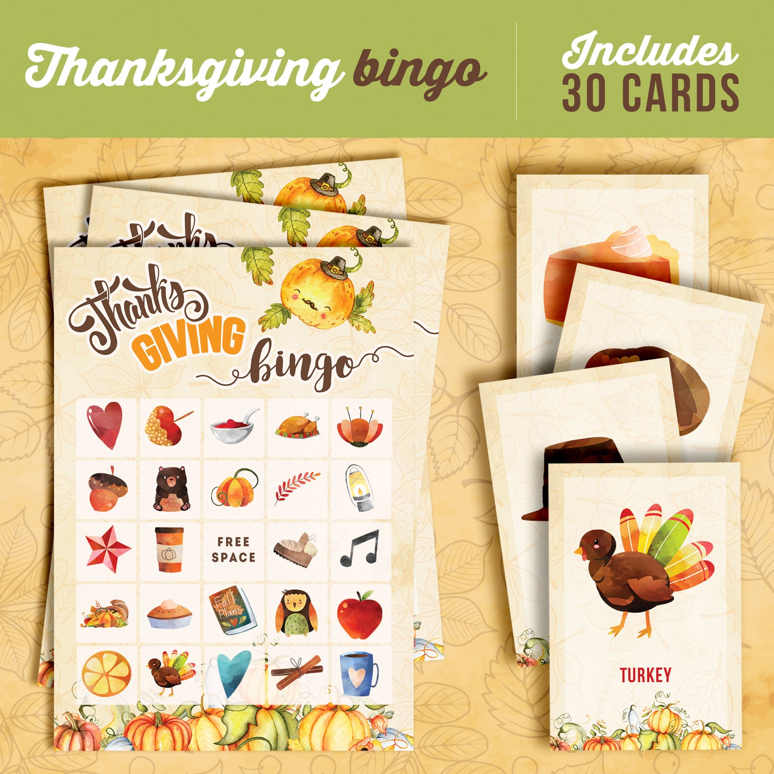 Thanksgiving Bingo Game Includes 30 Bingo Cards Fall Party | Etsy