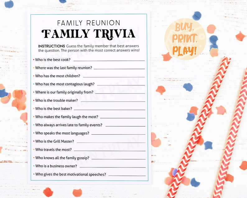 Family Reunion Trivia Game Family Gathering Party Activities - Etsy