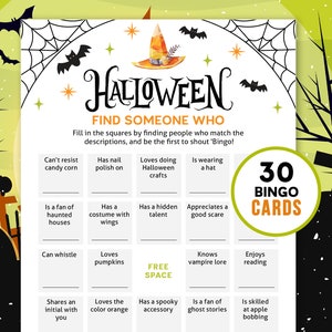30 Halloween Find the Guest Bingo Cards Party Printable Games Find ...