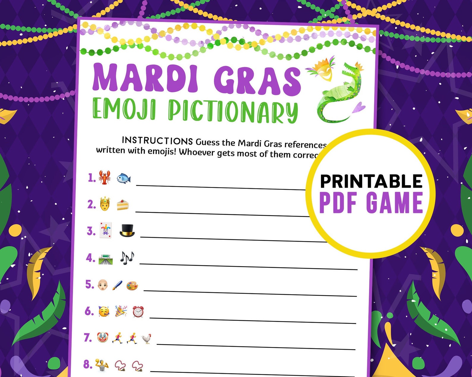 Mardi Gras Emoji Pictionary Party Games for Adults & Kids - Etsy