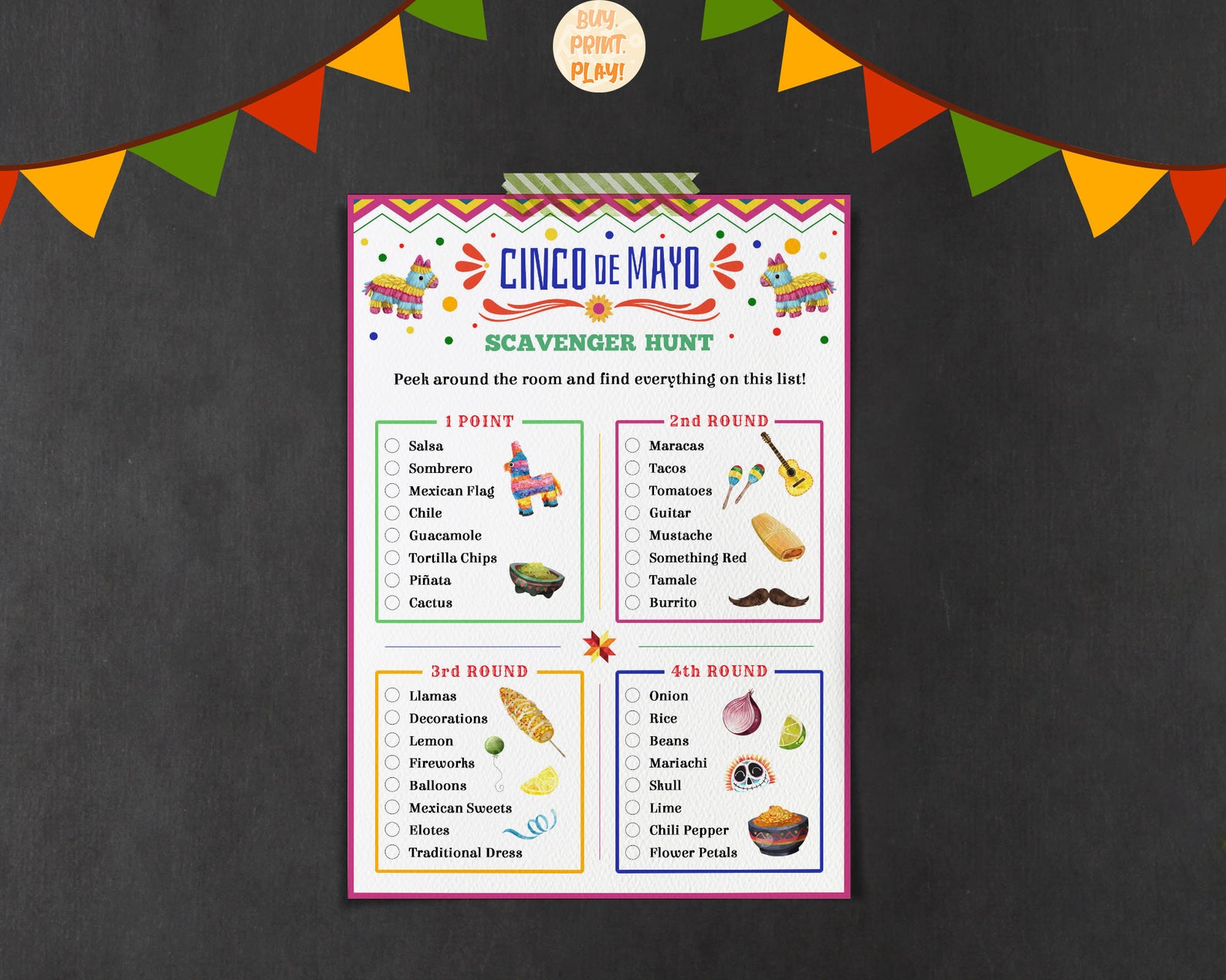 Cinco de Mayo Games Scavenger Hunt Printable Game Family | Etsy