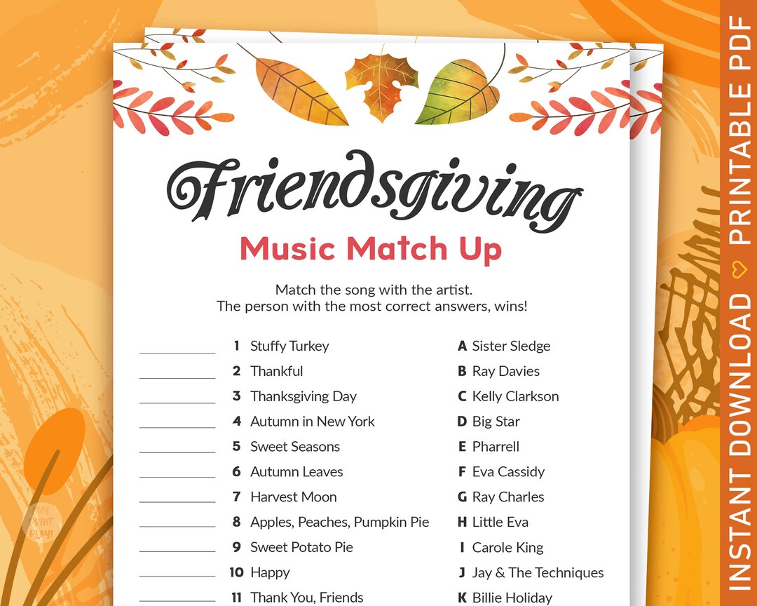 Friendsgiving Games Thanksgiving Music Match-up Quiz Friends Party ...