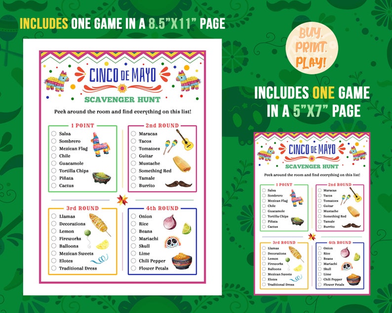 Cinco de Mayo Games Scavenger Hunt Printable Game Family | Etsy
