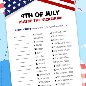 Fourth of July Trivia Game - Match the State's Nickname | US ...