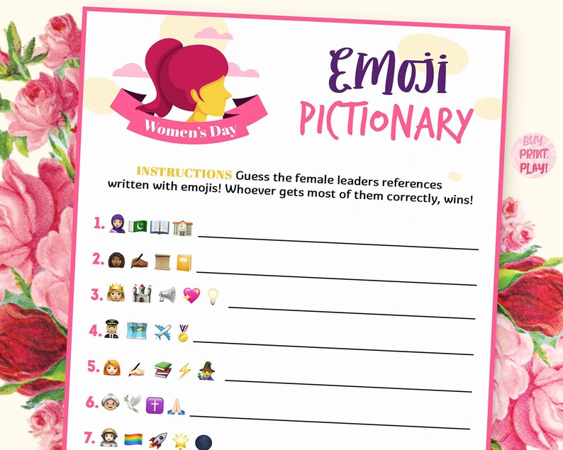 International Womens Day Emoji Pictionary Printable Office | Etsy