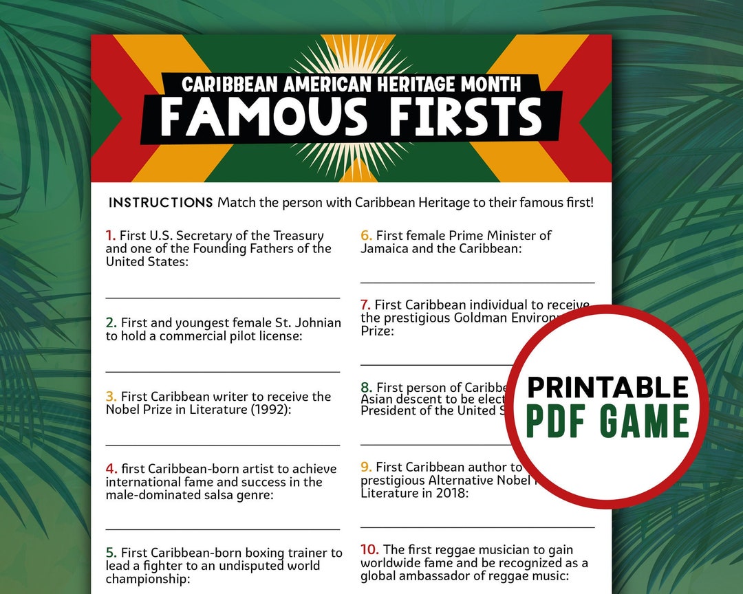 Caribbean American Heritage Famous Firsts | History Trivia Printable ...