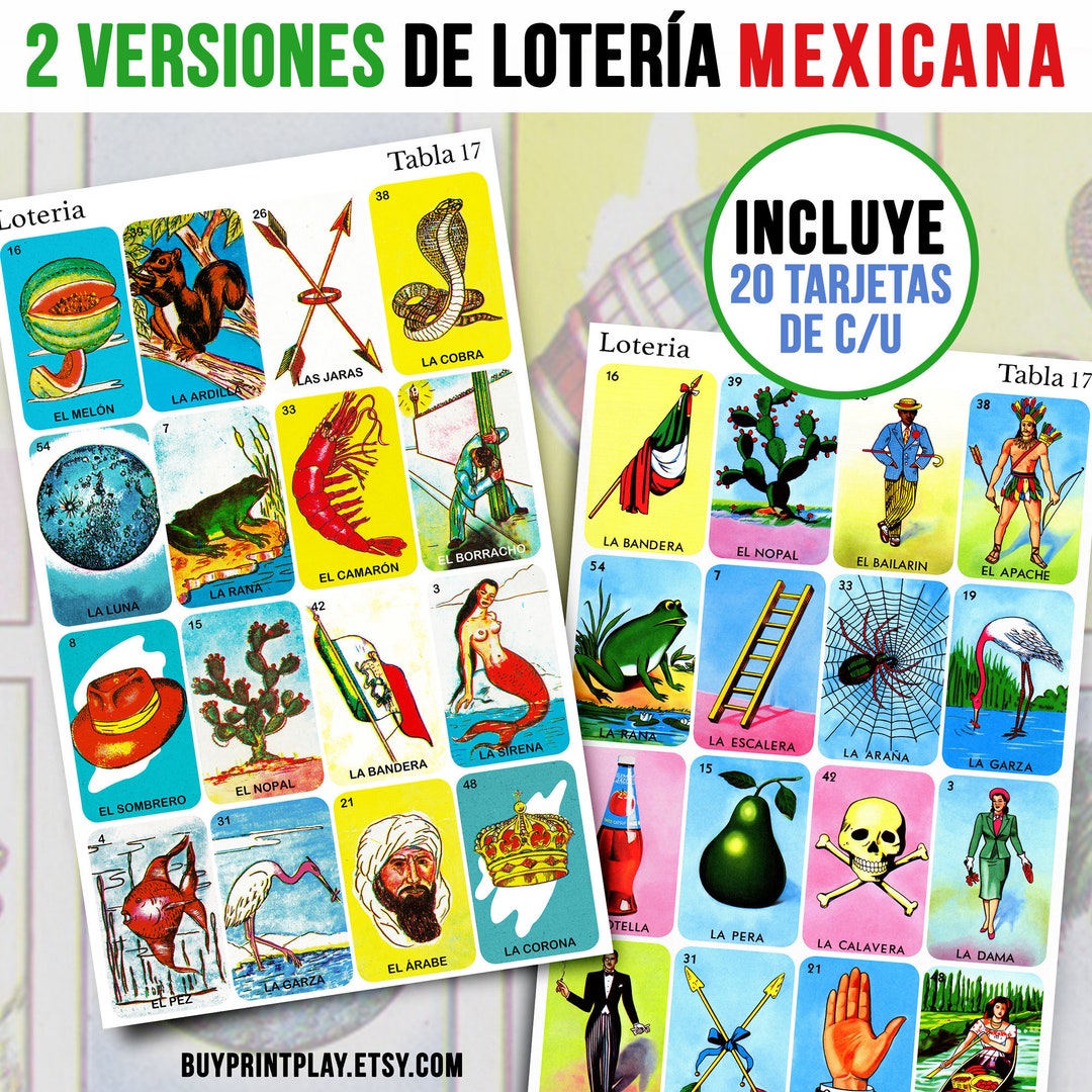 20 Mexican Loteria Cards | Two Different Versions (40 Total) | Tarjetas ...