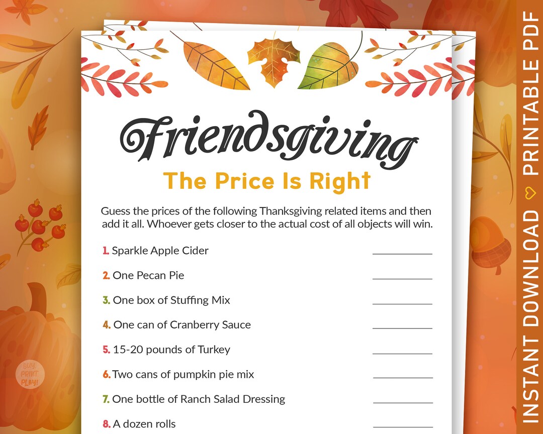 Friendsgiving the Price is Right Thanksgiving Friends Party - Etsy