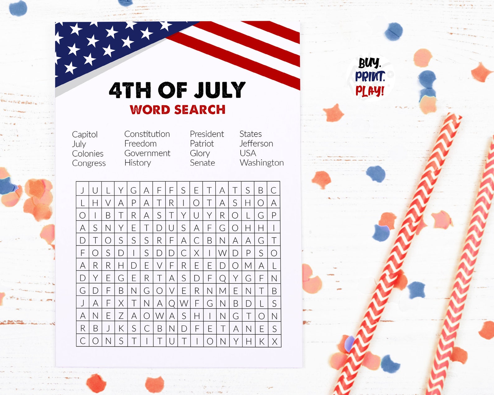 4th of July Word Search US Independence Day Family Games Office Party ...