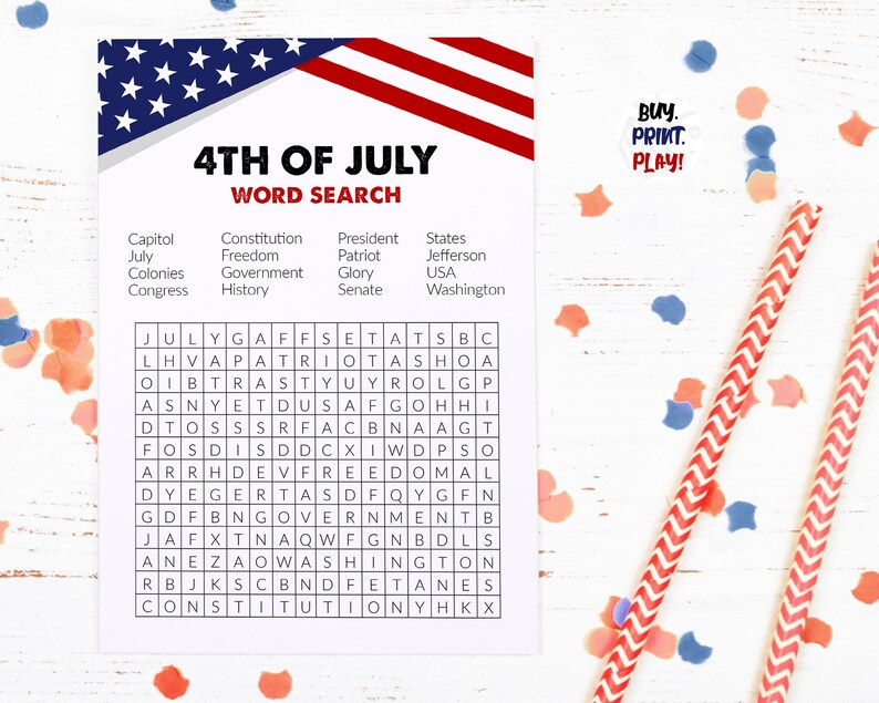 4th of July Word Search US Independence Day Family Games - Etsy