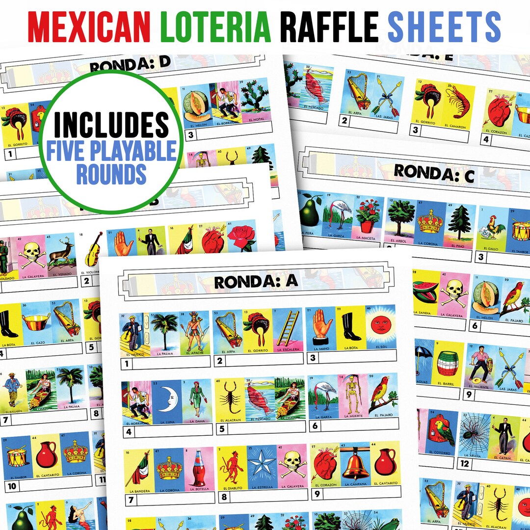 Mexican Loteria Raffle Sheets | Includes 15 Trios per Round | Páginas ...