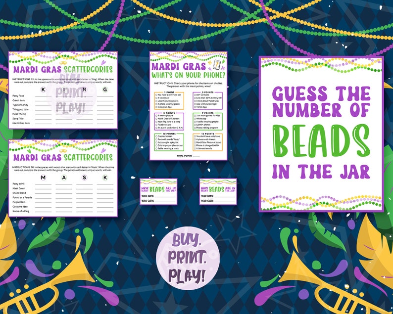 Mardi Gras Games Bundle Carnival Mardi Gras Themed Party - Etsy