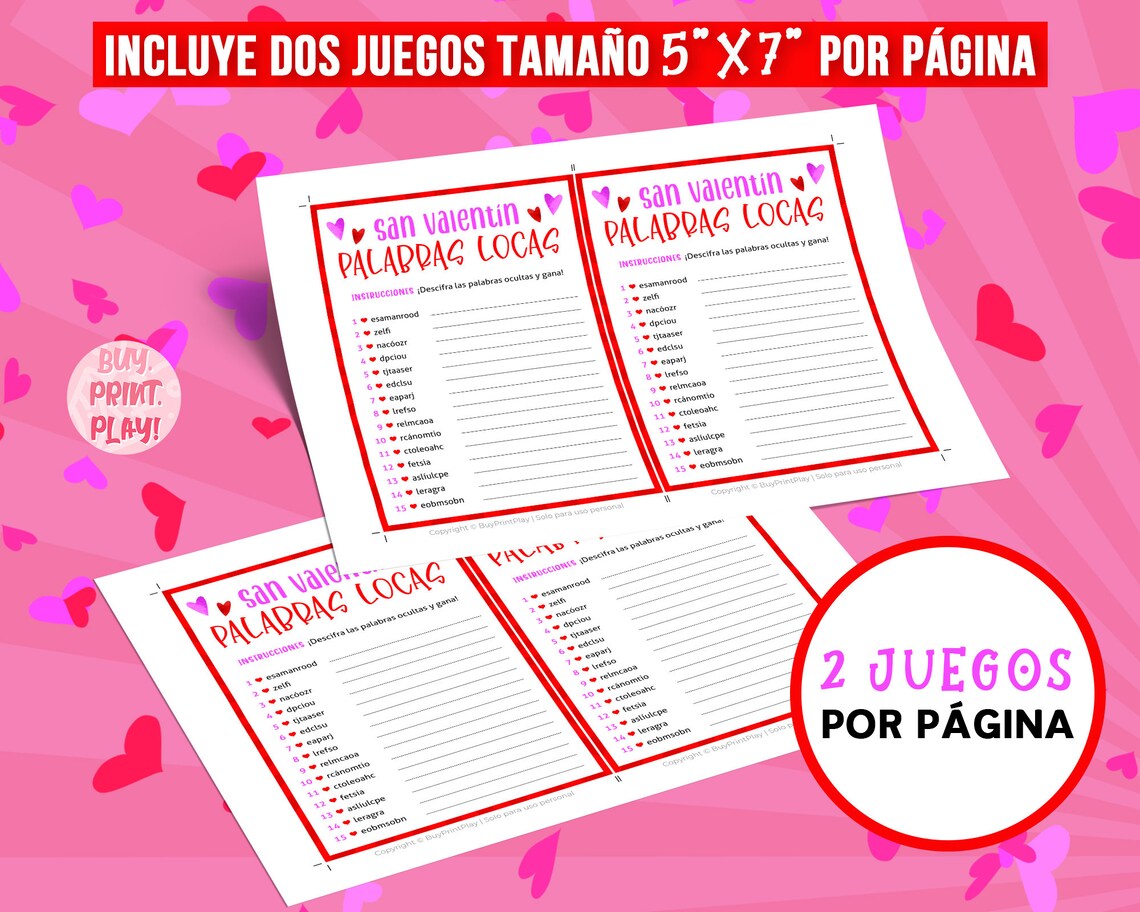 Spanish Valentines Day Word Scramble Games for Kids & Adults | Etsy
