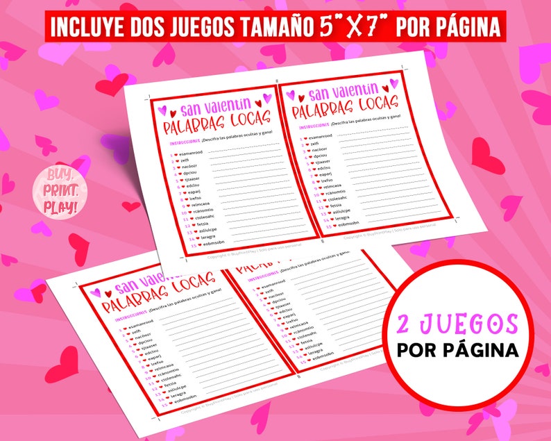 Spanish Valentines Day Word Scramble Games for Kids & Adults - Etsy
