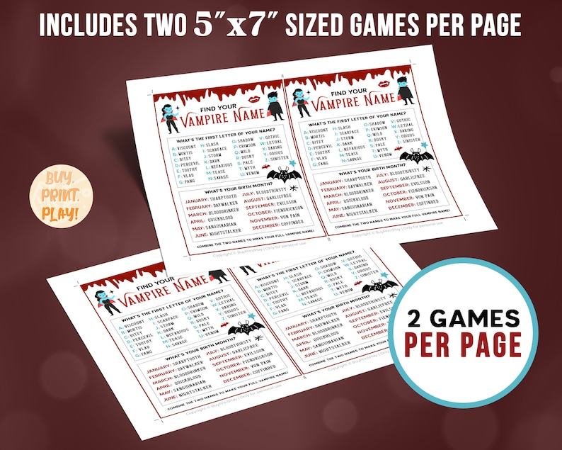 Whats Your Vampire Name Halloween Party Games Vampire - Etsy