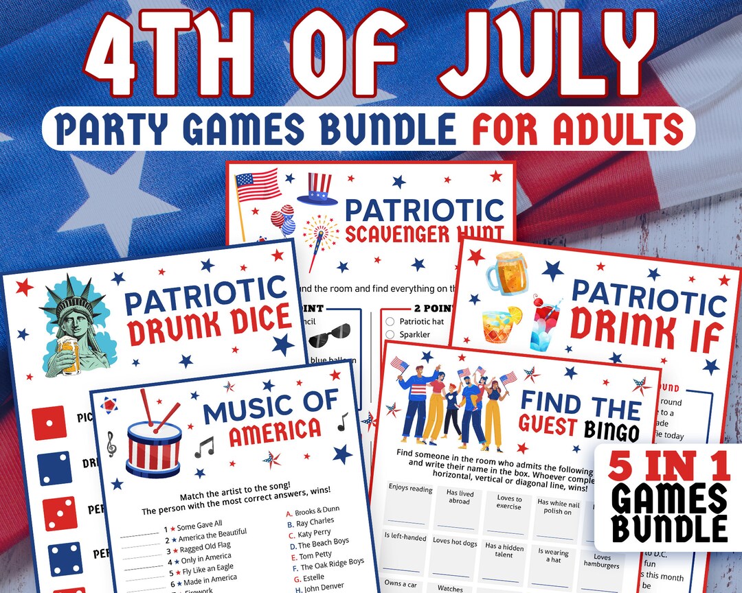 4th of July Games Bundle for Adults | Patriotic Printable Activities ...