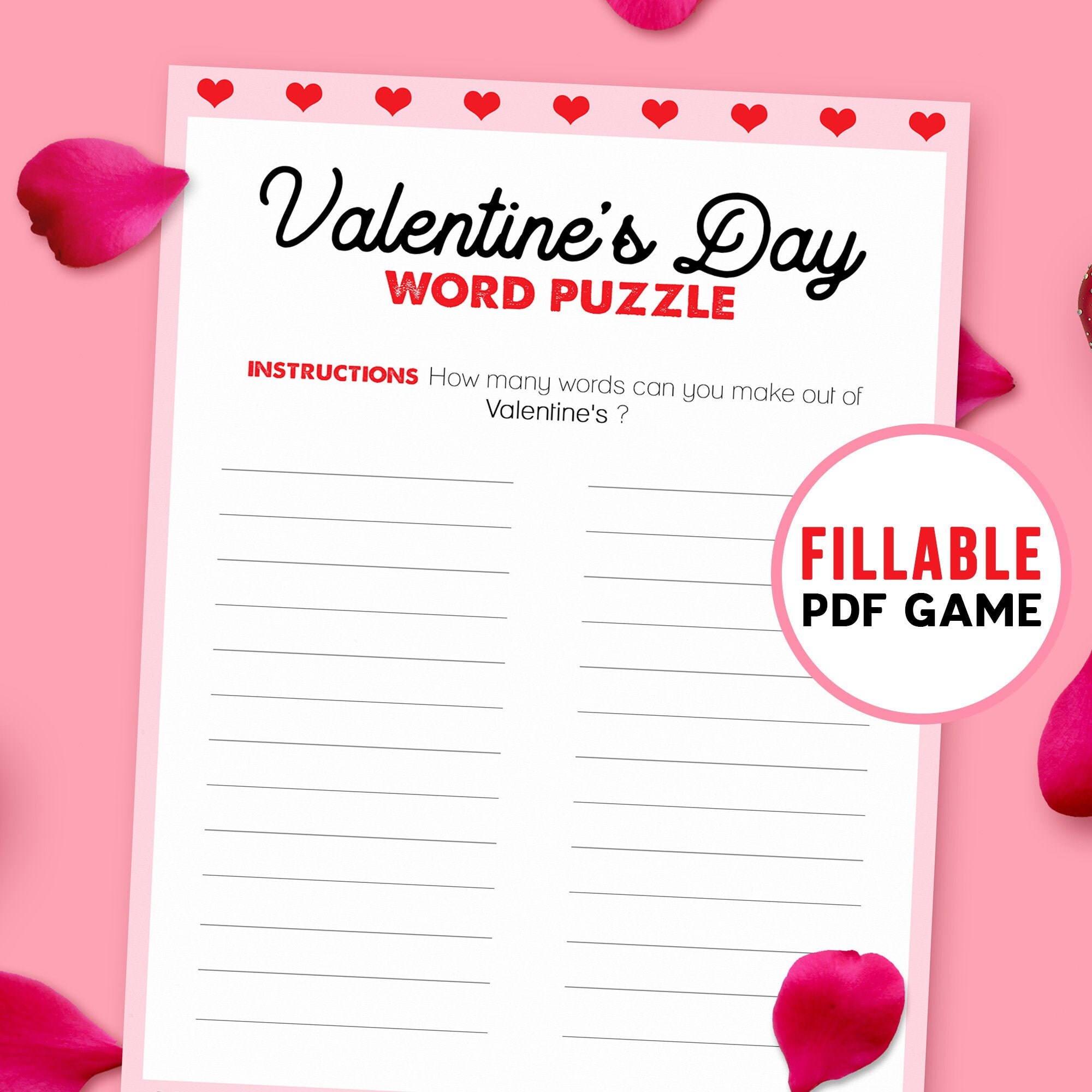 Valentine's Day Word Puzzle Printable Game | Etsy