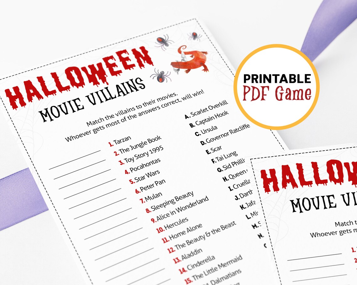 Movie Villain Matching Trivia Halloween Printable Games - Etsy