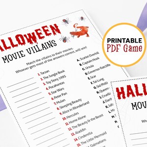 Movie Villain Matching Trivia Halloween Games Party Printables Fun ...