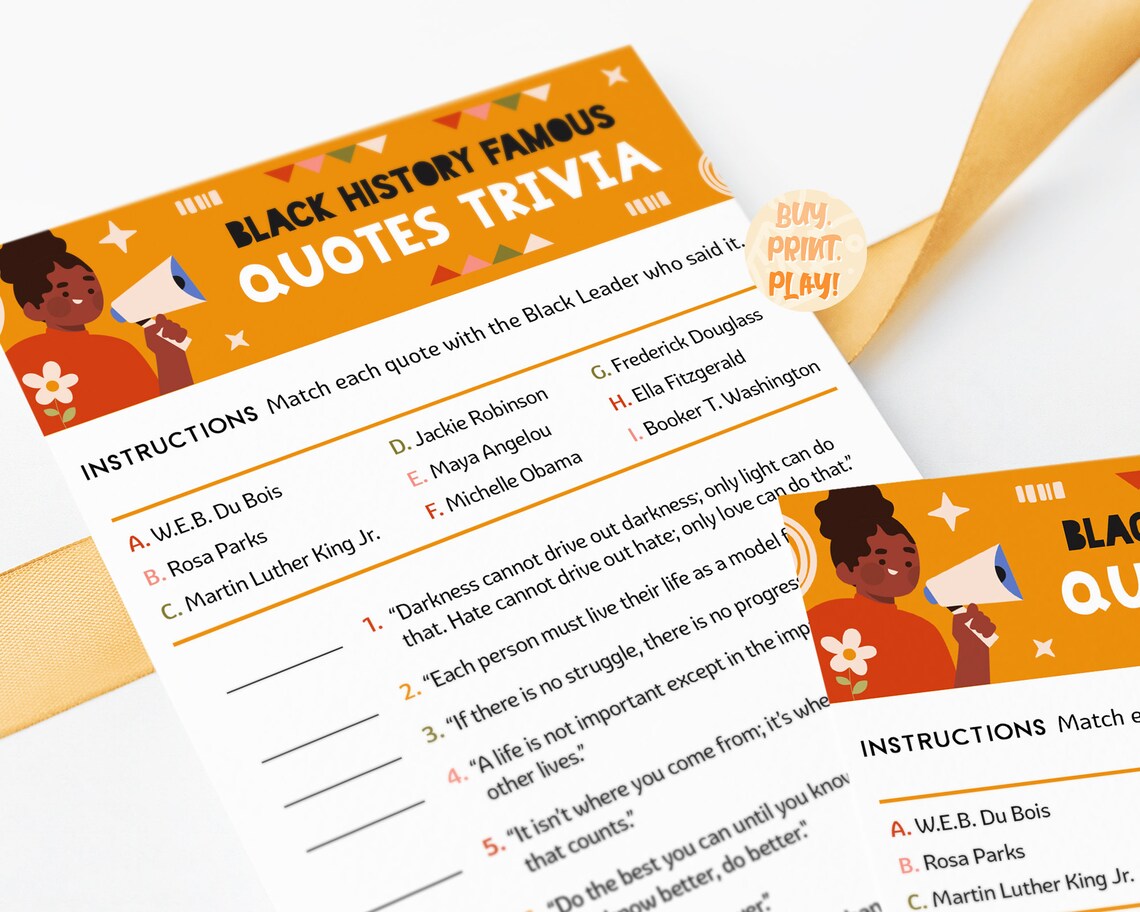 Black History Famous Quotes Trivia Game American History - Etsy