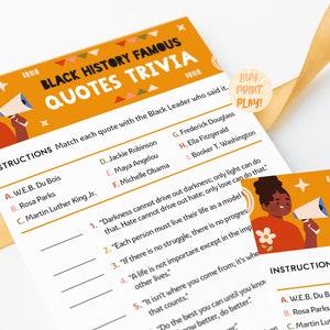 Black History Famous Quotes Trivia Game | American History Printable ...