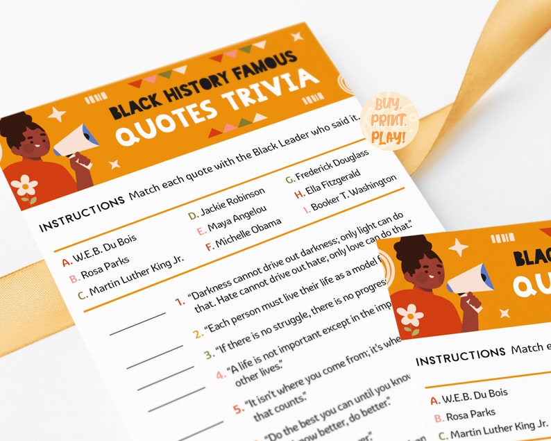Black History Famous Quotes Trivia Game American History - Etsy