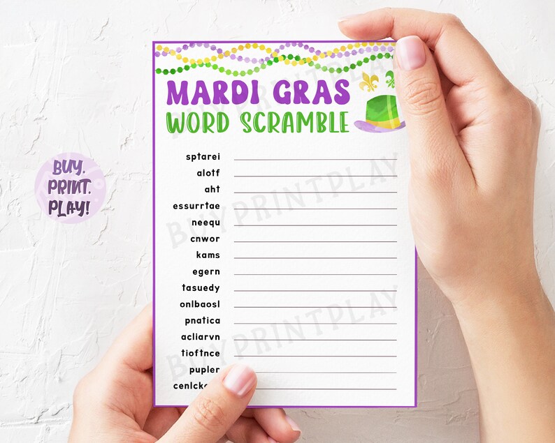 Mardi Gras Word Scramble Party Games New Orleans Fat - Etsy