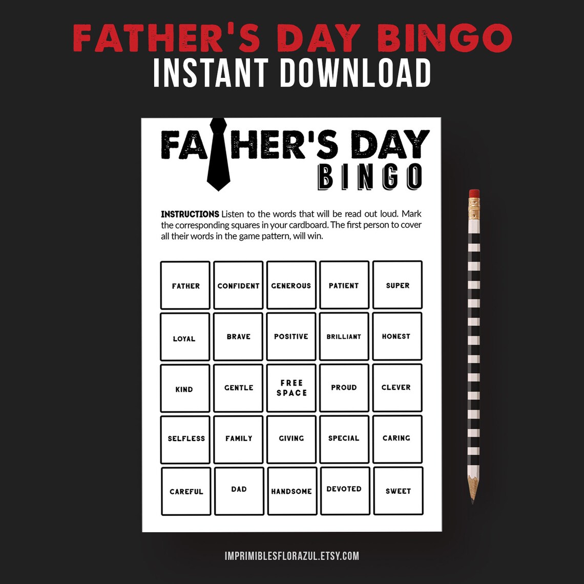 Father's Day Bingo word bingo rustic printable games | Etsy