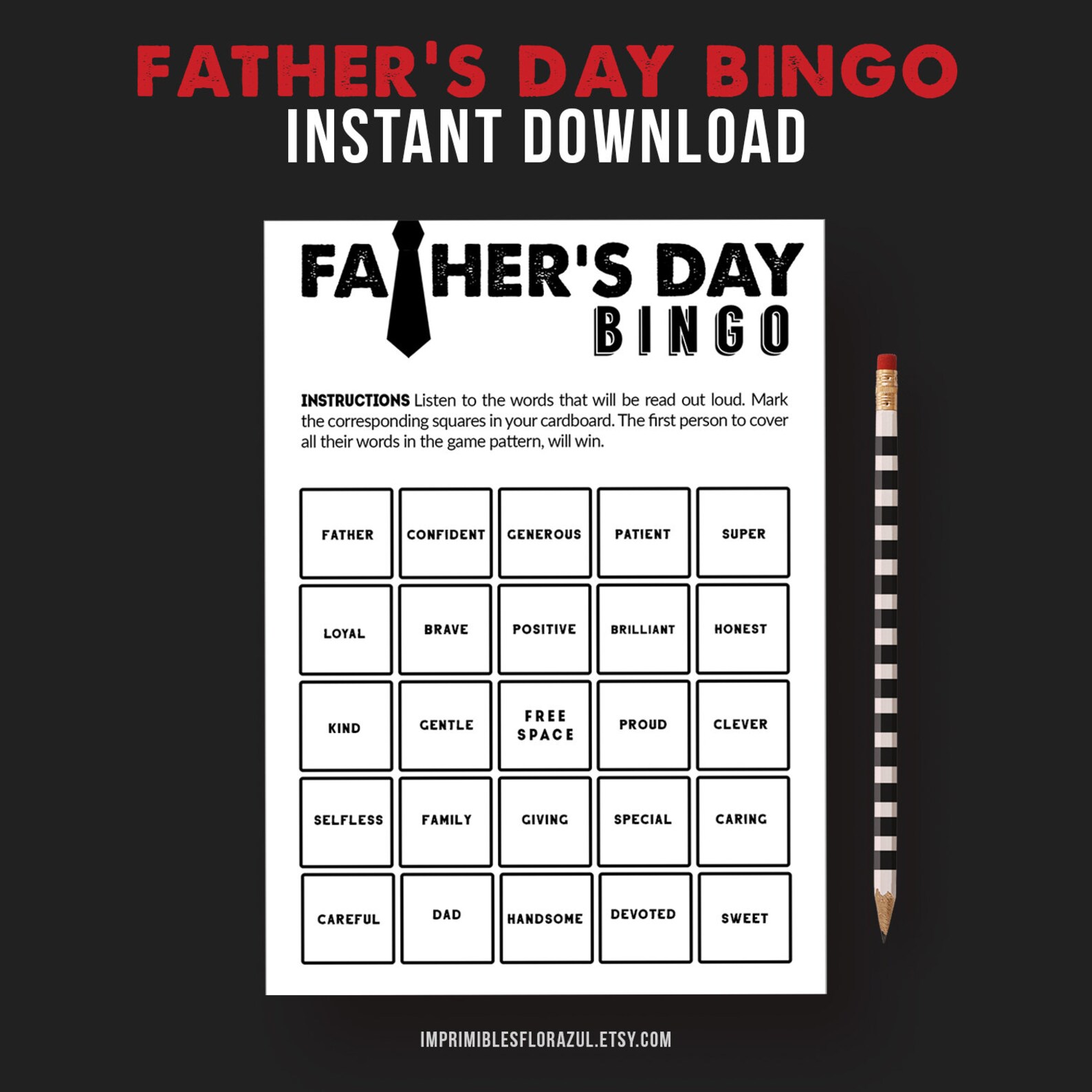 Father's Day Bingo word bingo rustic printable games | Etsy