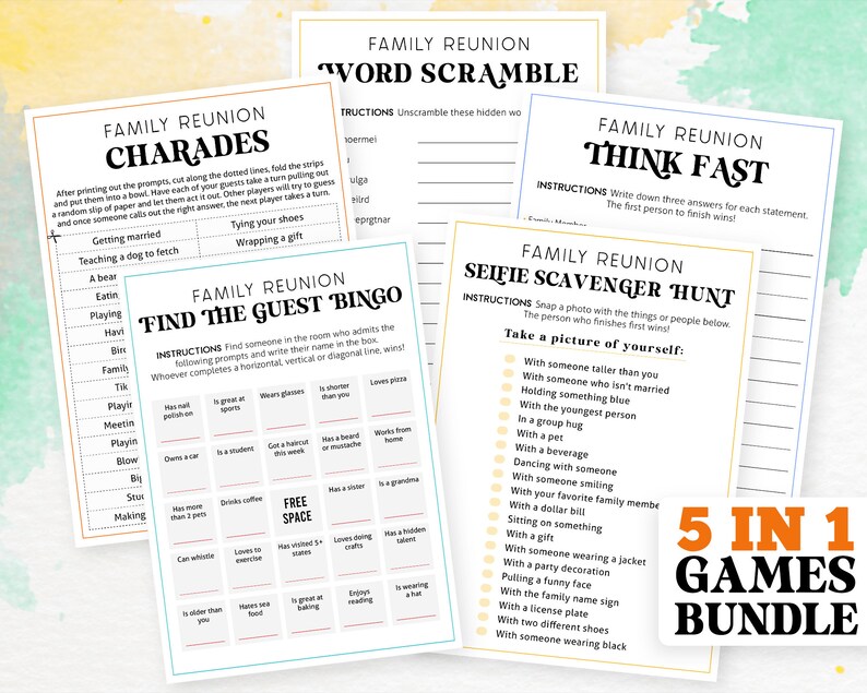 Family Reunion Games Pack Family Gathering Activity Bundle - Etsy
