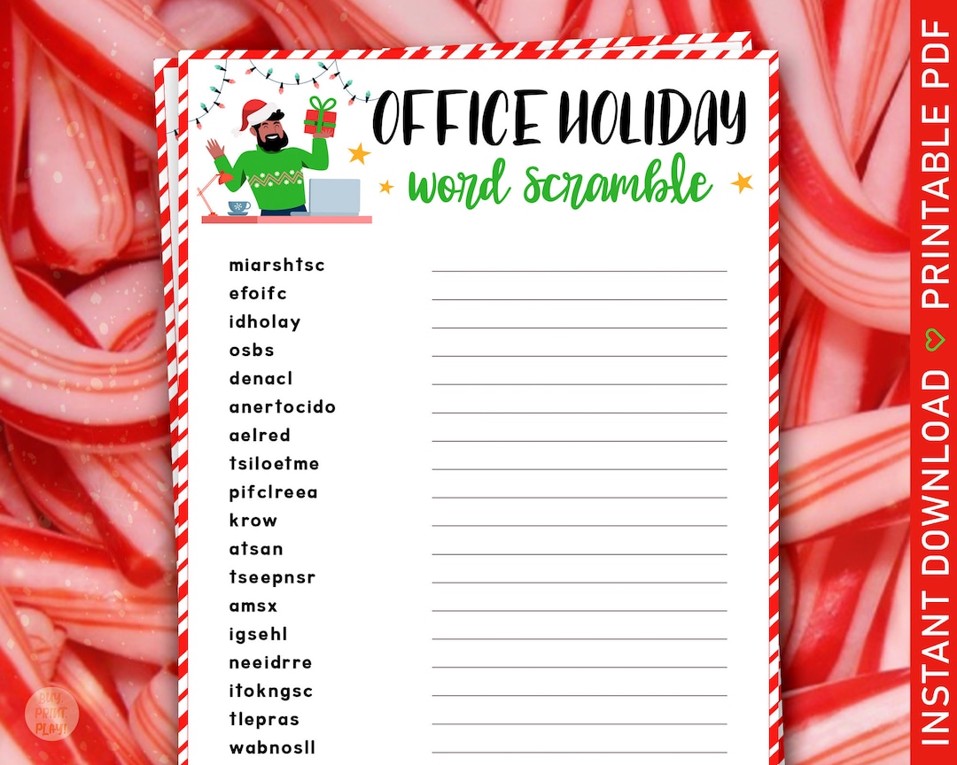 Office Holiday Word Scramble | Christmas Party Games for Coworkers ...