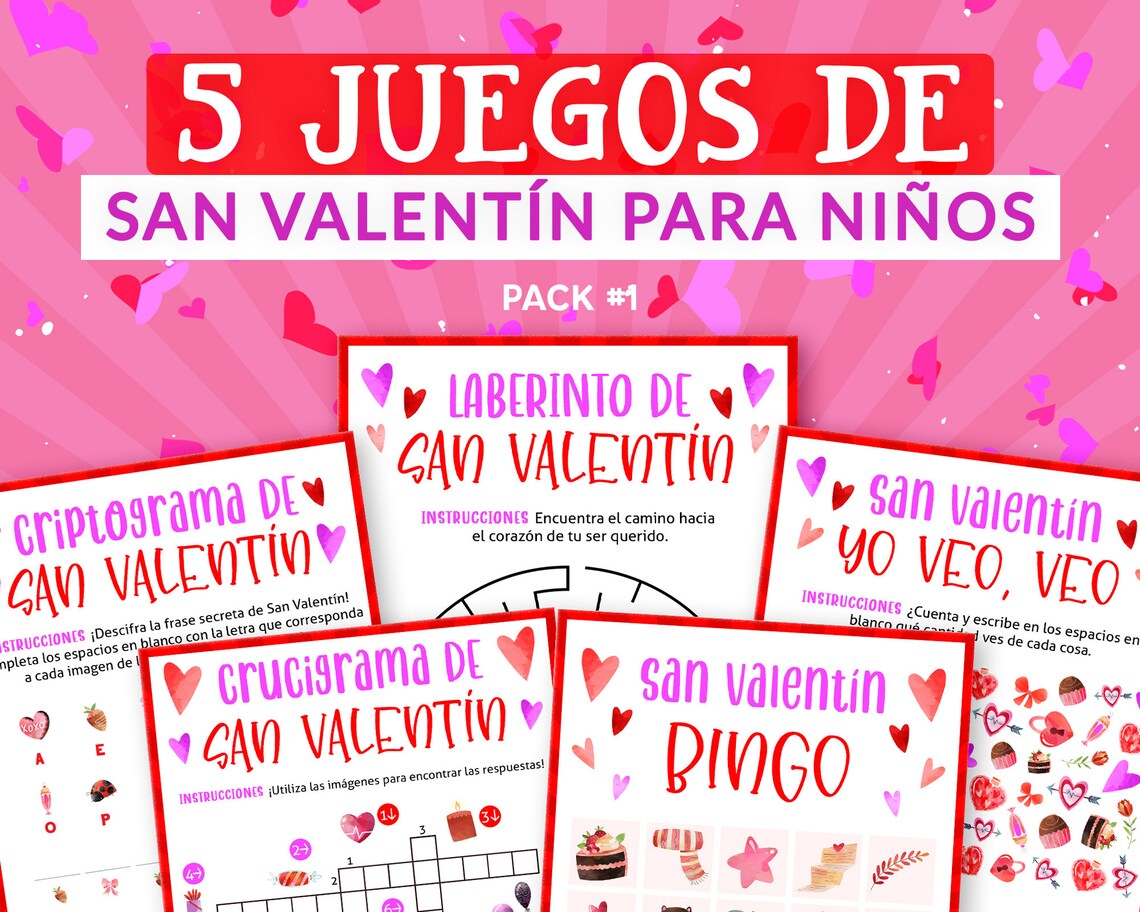 Pack De Juegos De San Valentin Para Niños Spanish Valentines | Etsy