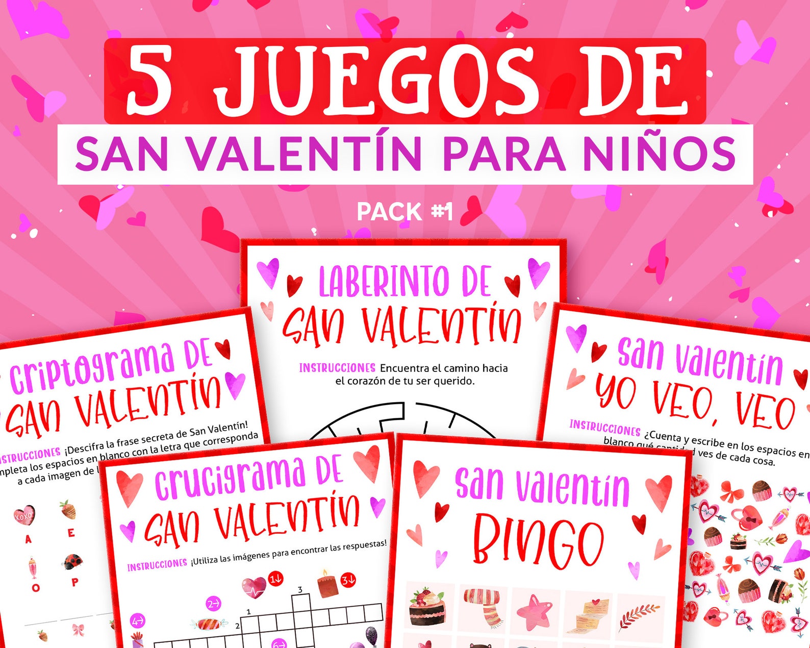 Pack De Juegos De San Valentin Para Niños Spanish Valentines | Etsy