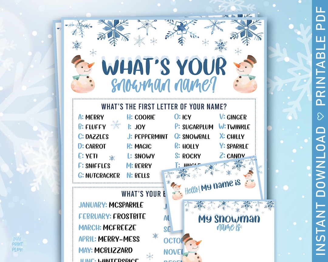 Fun Winter Whats Your Snowman Name? | Wintertime Printable Games | Fun ...