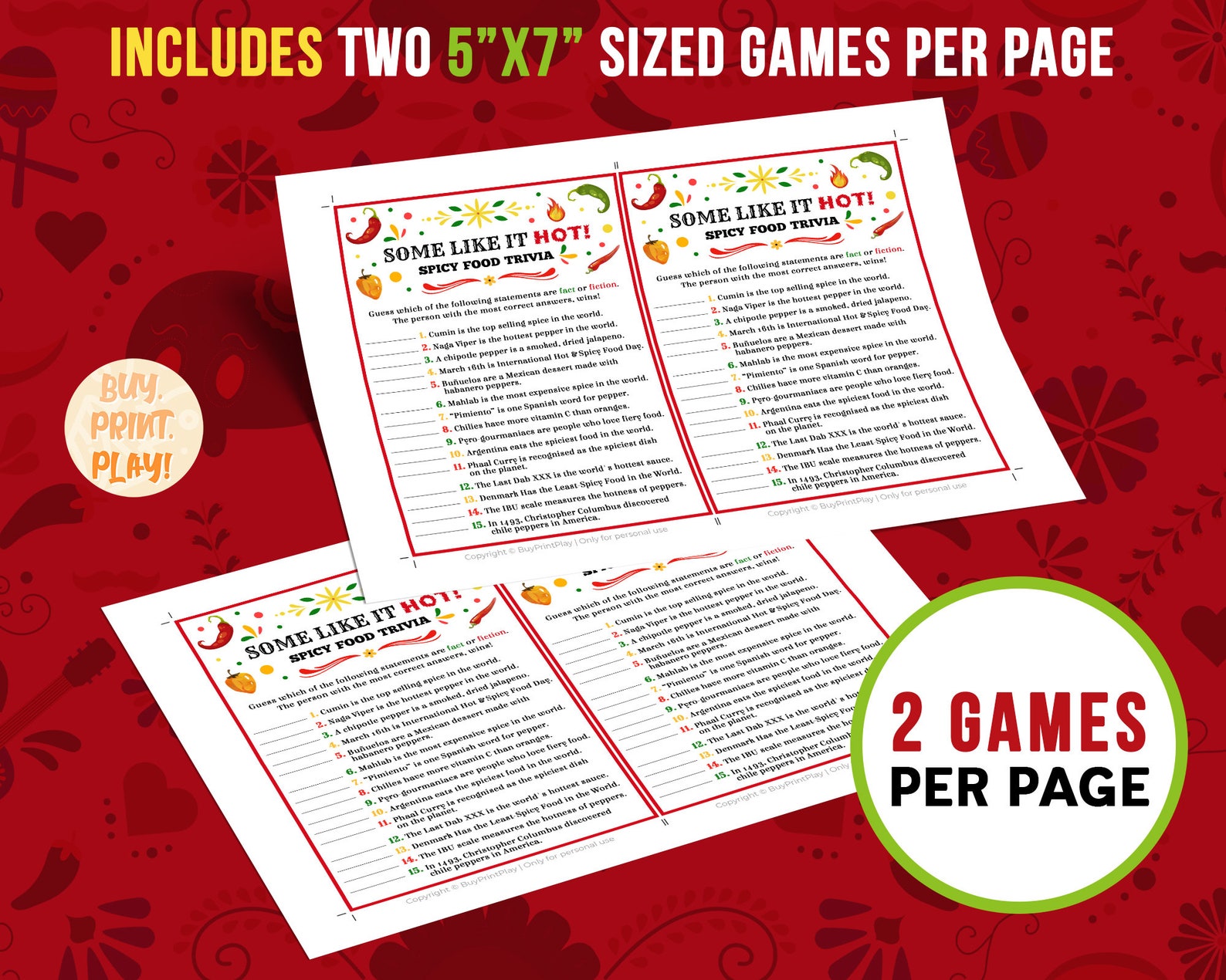 Cinco De Mayo Party Games Spicy Food Trivia Printable Games for Adults ...