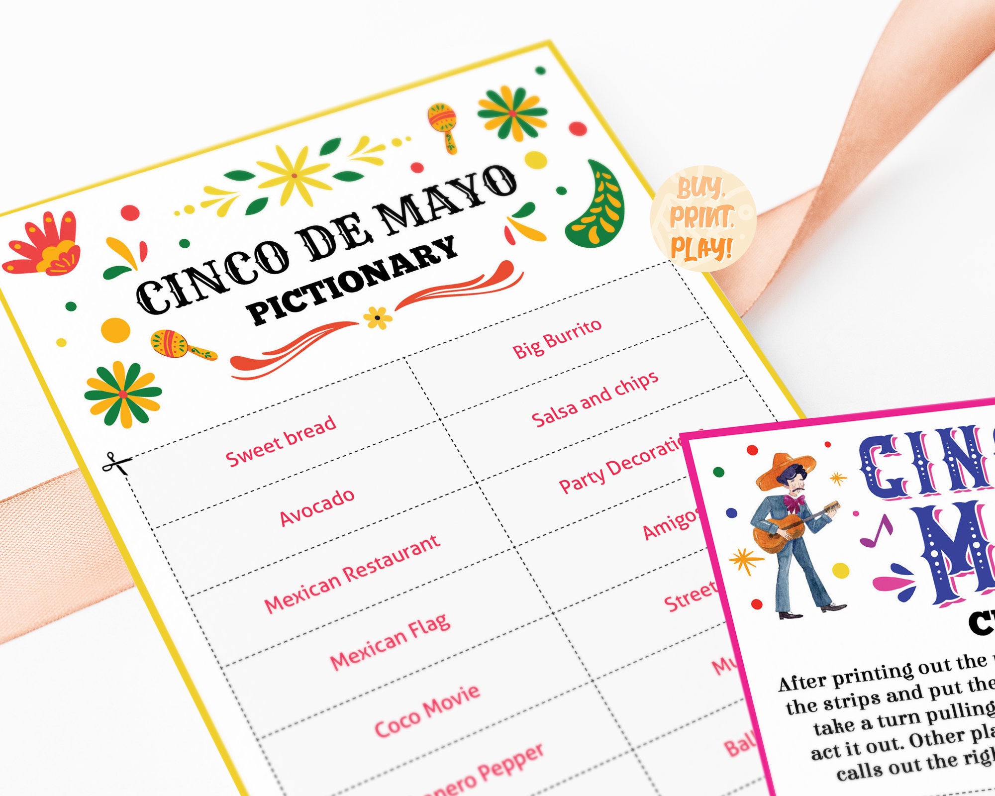 Cinco De Mayo Games Charades & Pictionary Mexican Fiesta - Etsy