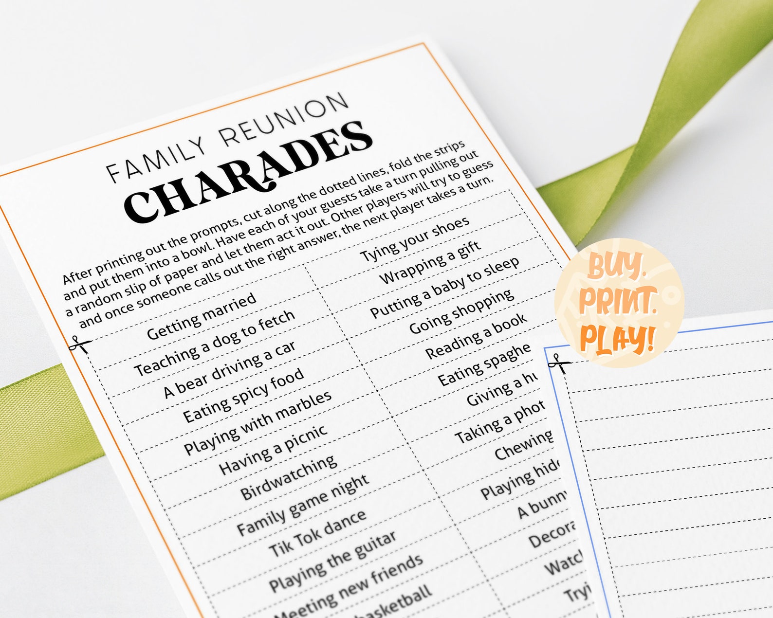 Family Gathering 32 Charades Prompts Family Reunion Party Printable ...