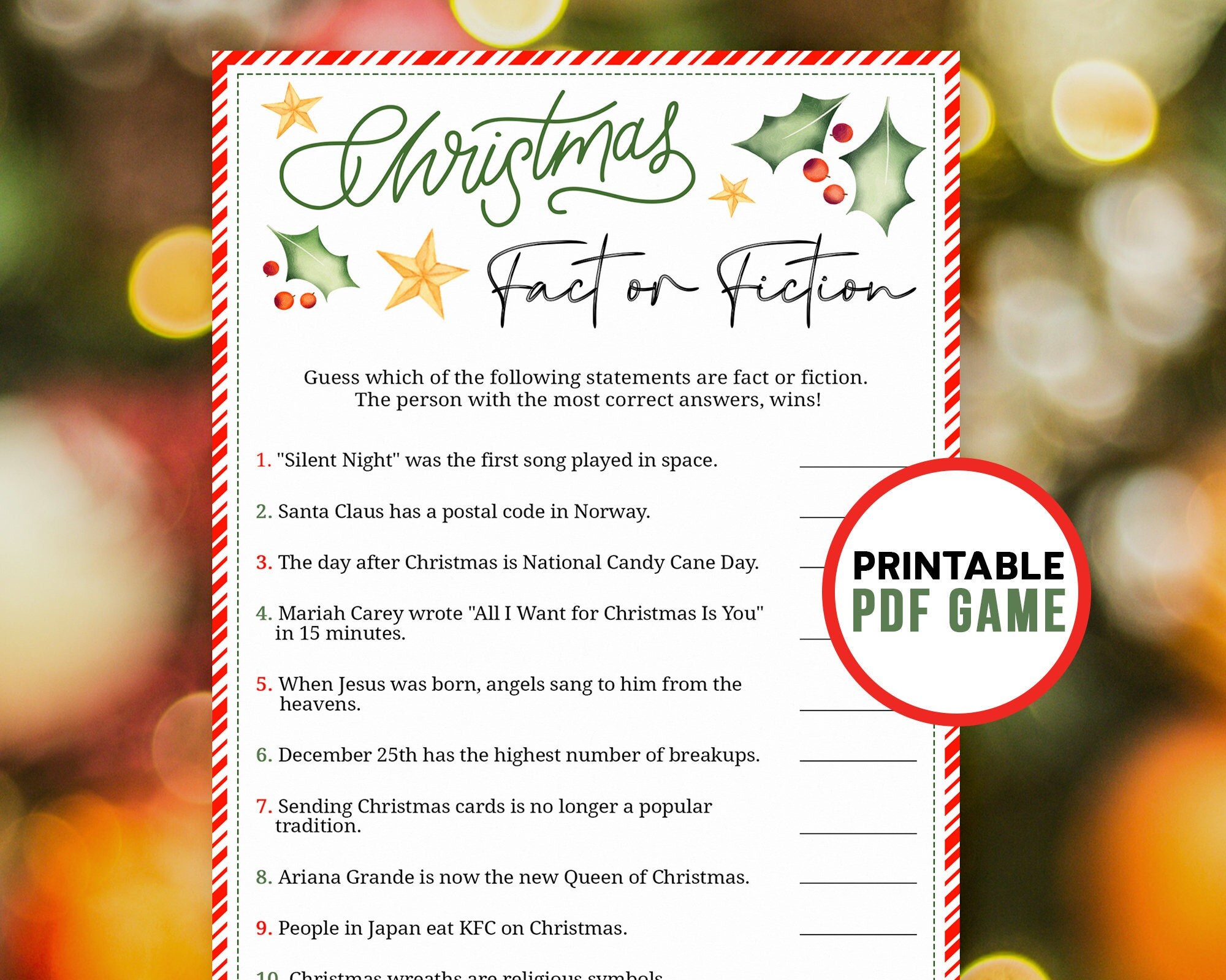 Fun Christmas Games Fact or Fiction True or False Trivia - Etsy