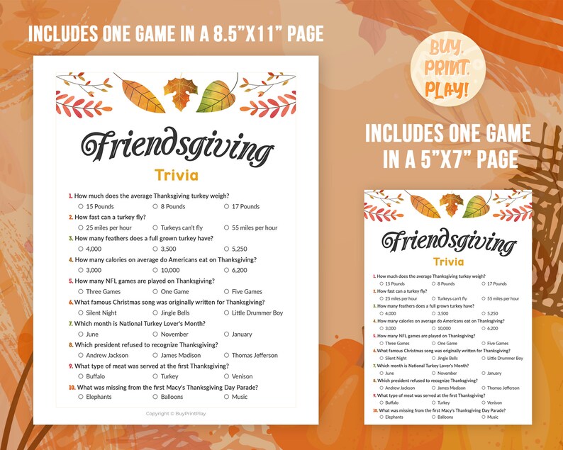 Friendsgiving Trivia Game Thanksgiving Game Printable - Etsy
