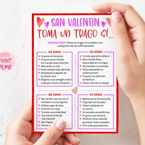 Spanish Valentines Drink If Juegos De San Valentin Printable Games for ...