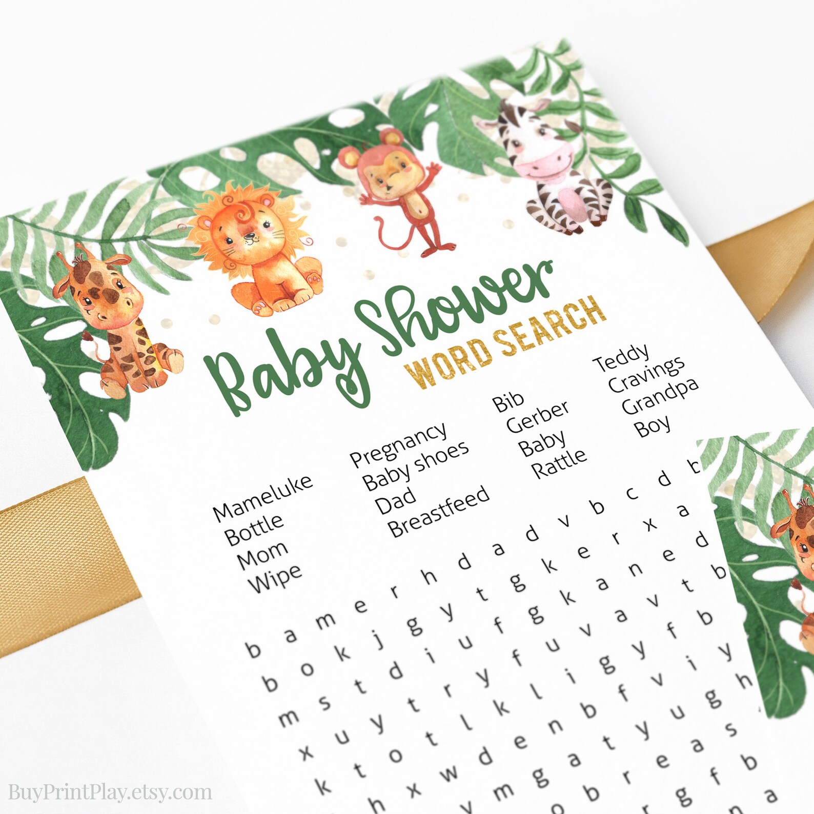 Safari Baby Shower Game Word Search Printable Game Instant | Etsy
