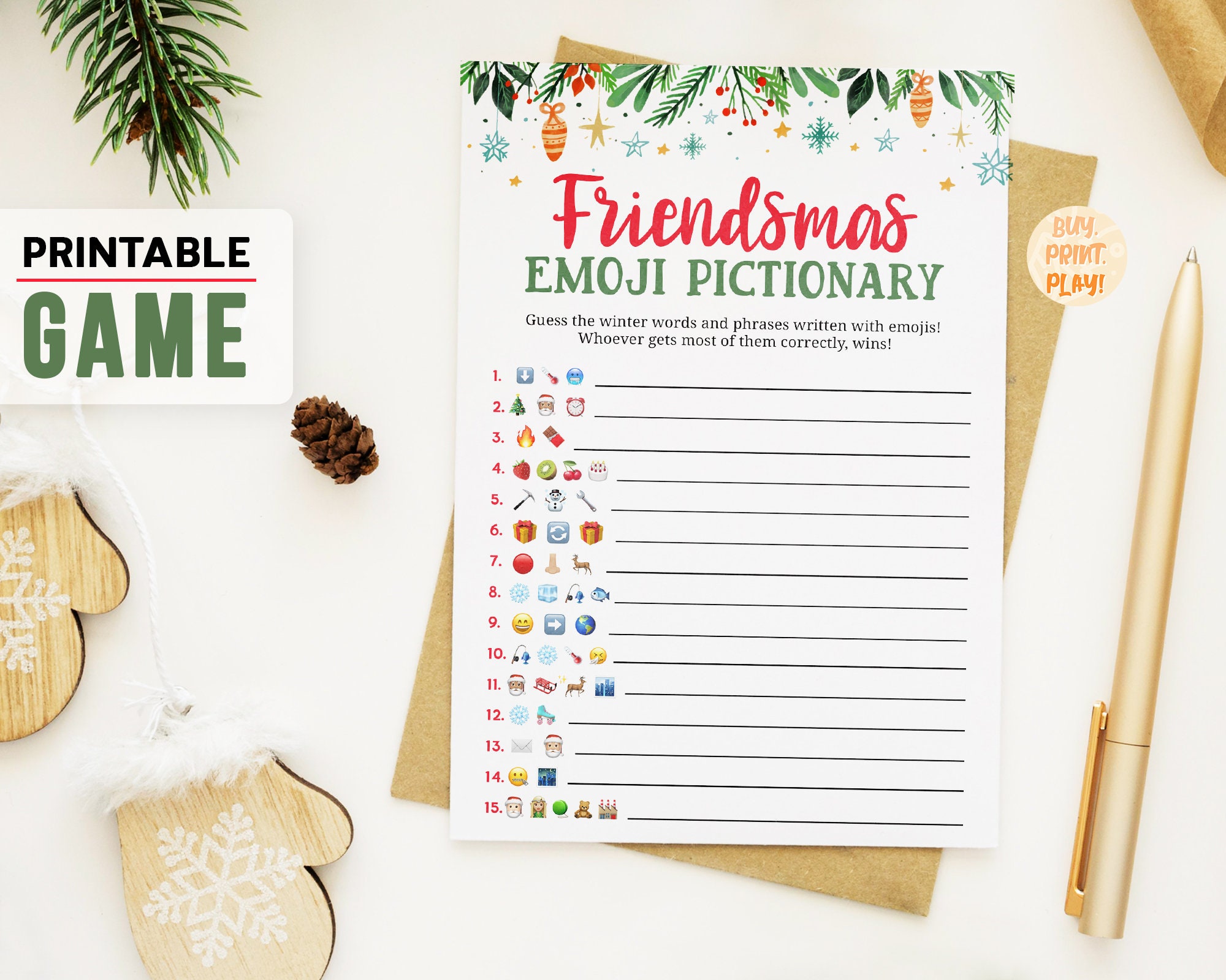 Friendsmas Emoji Pictionary Christmas Party Printable Games | Etsy