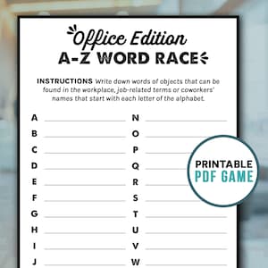 Office A-Z Word List | Party Printable Games | Work Activities for Team ...