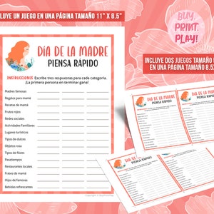 Mothers Day Think Fast in Spanish | Games for Kids, Teens & Adults ...