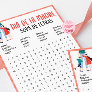 Spanish Word Search for Mothers Day | Printable Games for Kids & Adults ...
