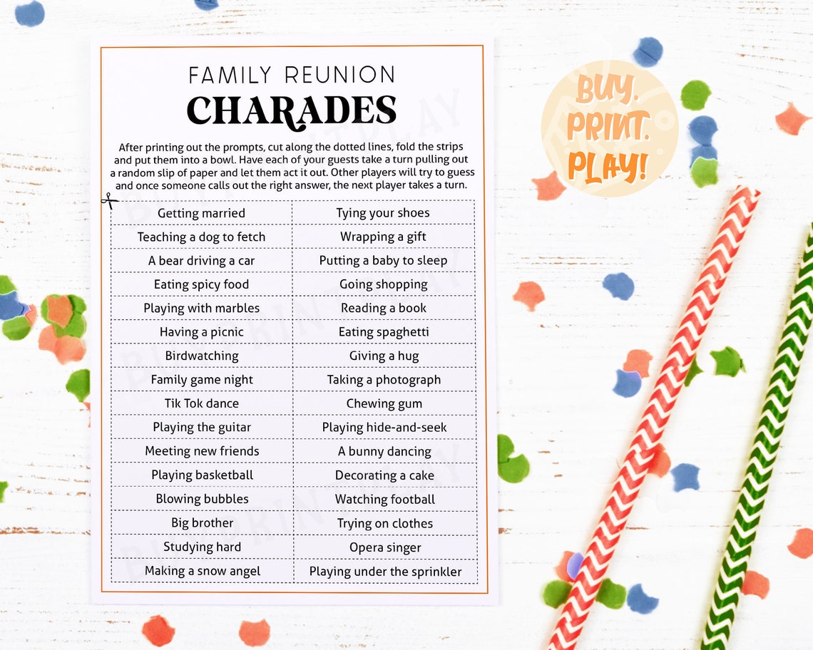 Family Gathering 32 Charades Prompts Family Reunion Party - Etsy